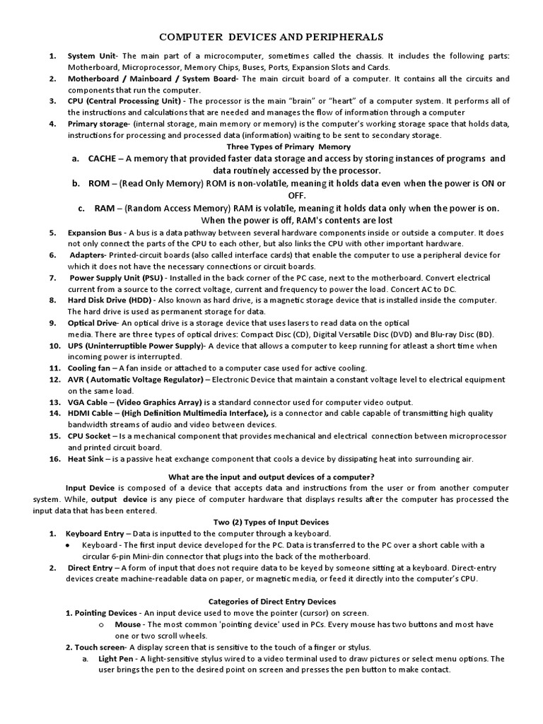 Overview of Computer Devices and Peripherals | PDF | Computer Data ...