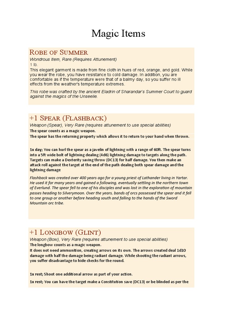 Magic Items | PDF | Spear | Amulet