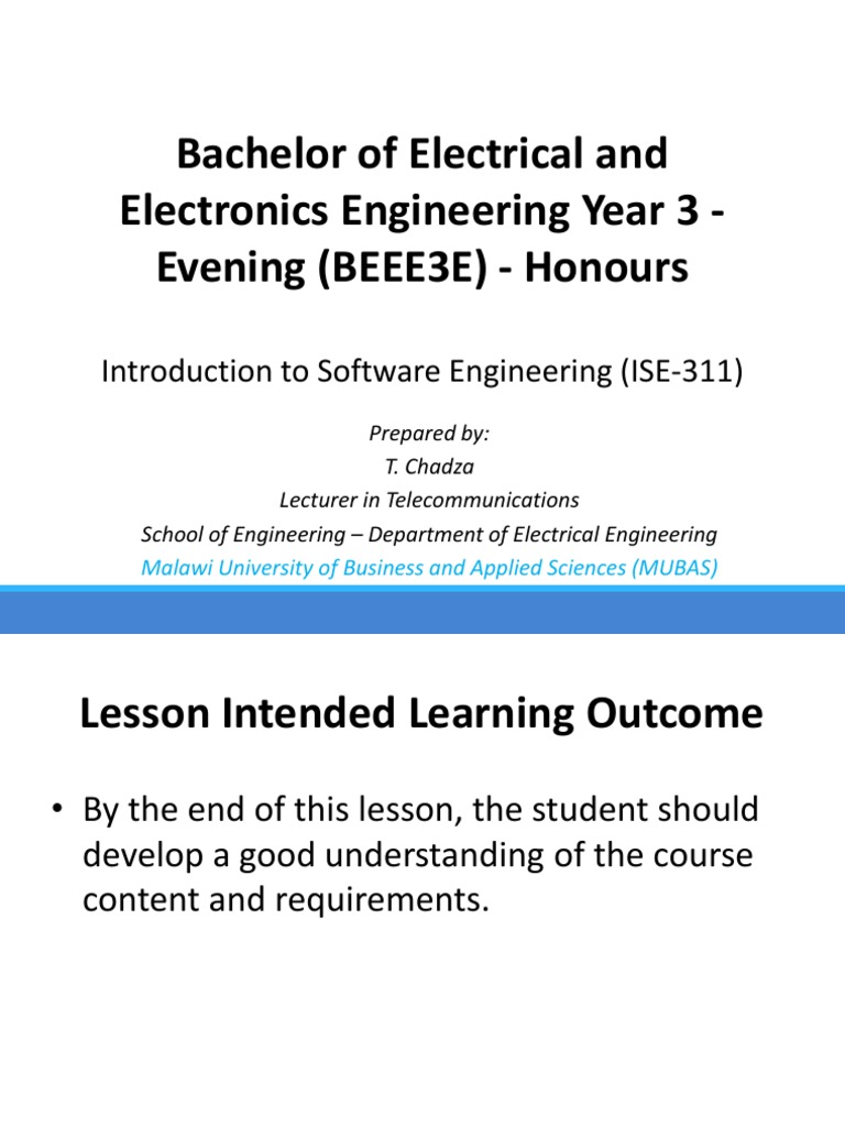 ISE-311-Chadza - Lesson1 - Course - Introduction | PDF | Software Engineering | Reliability ...