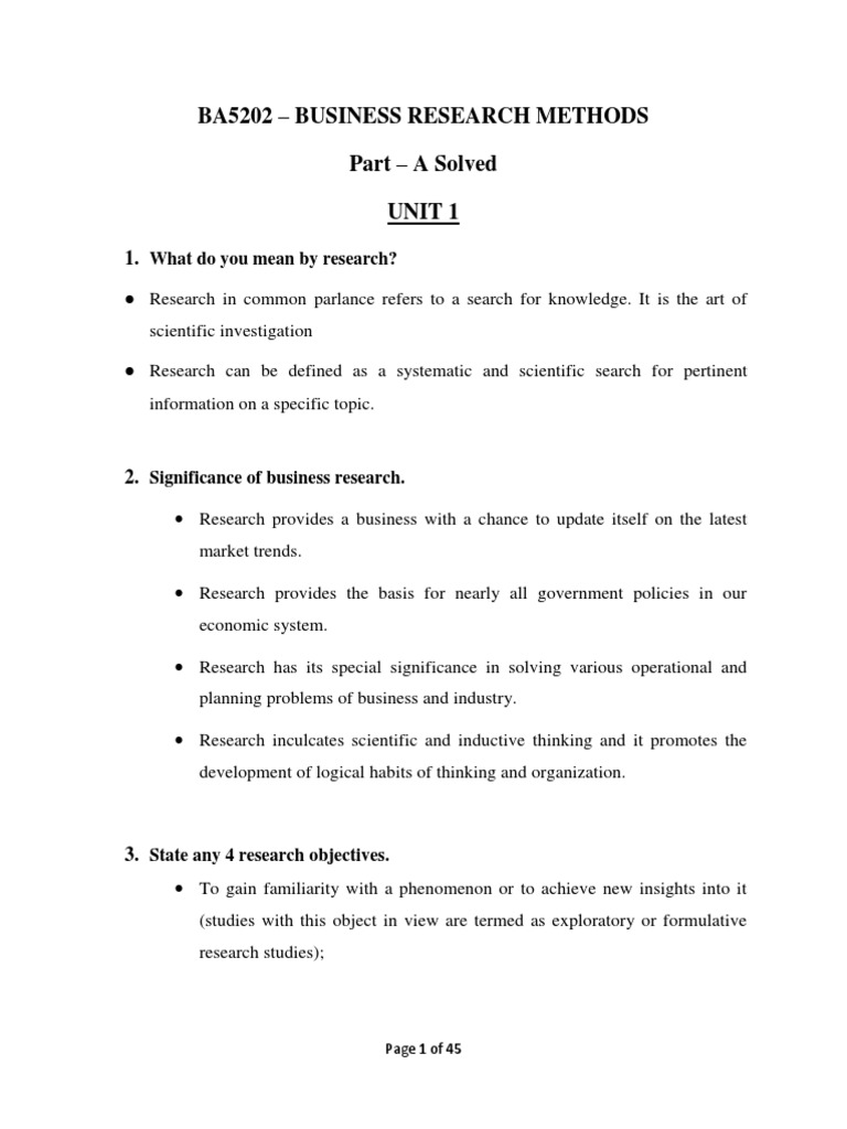 BRM Solved Answers Part A | PDF | Sampling (Statistics) | Factor Analysis