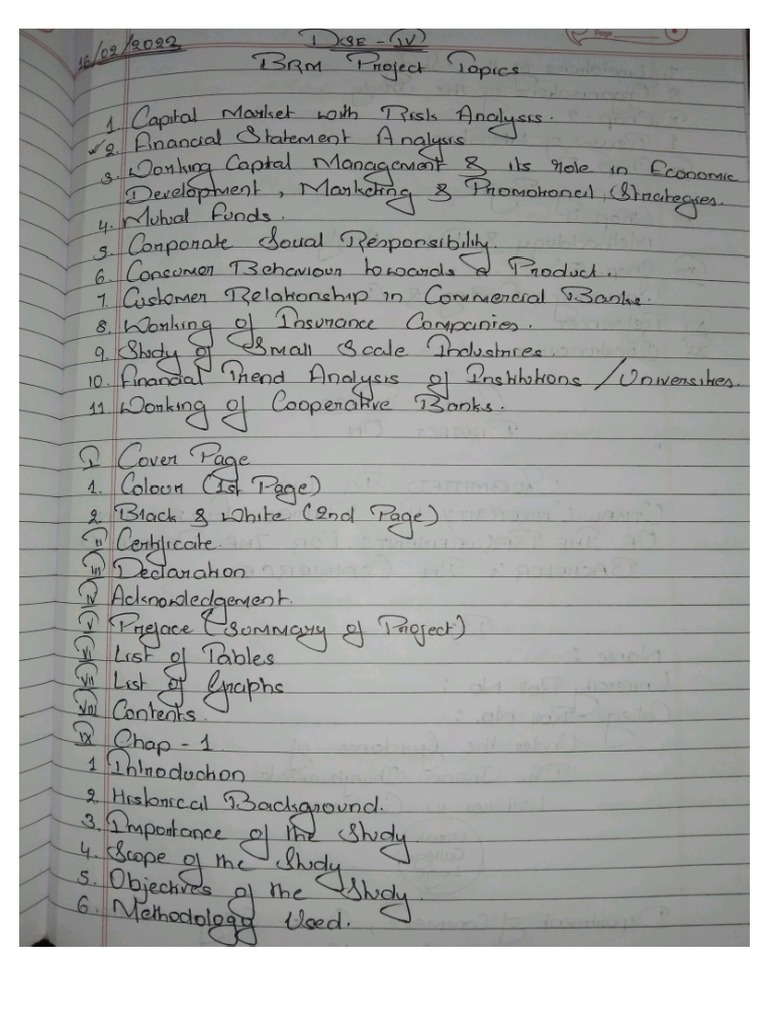 BRM Project Topics (DSE IV) | PDF