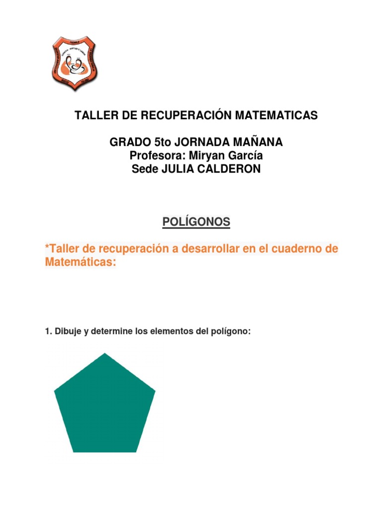 Taller Recuperacion Matematicas - Poligonos Isabela | PDF | Métodos y materiales de enseñanza