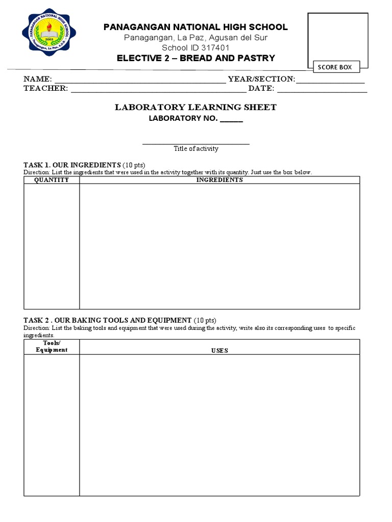 Muffin Laboratory Learning Sheet | PDF | Baking | Cuisine