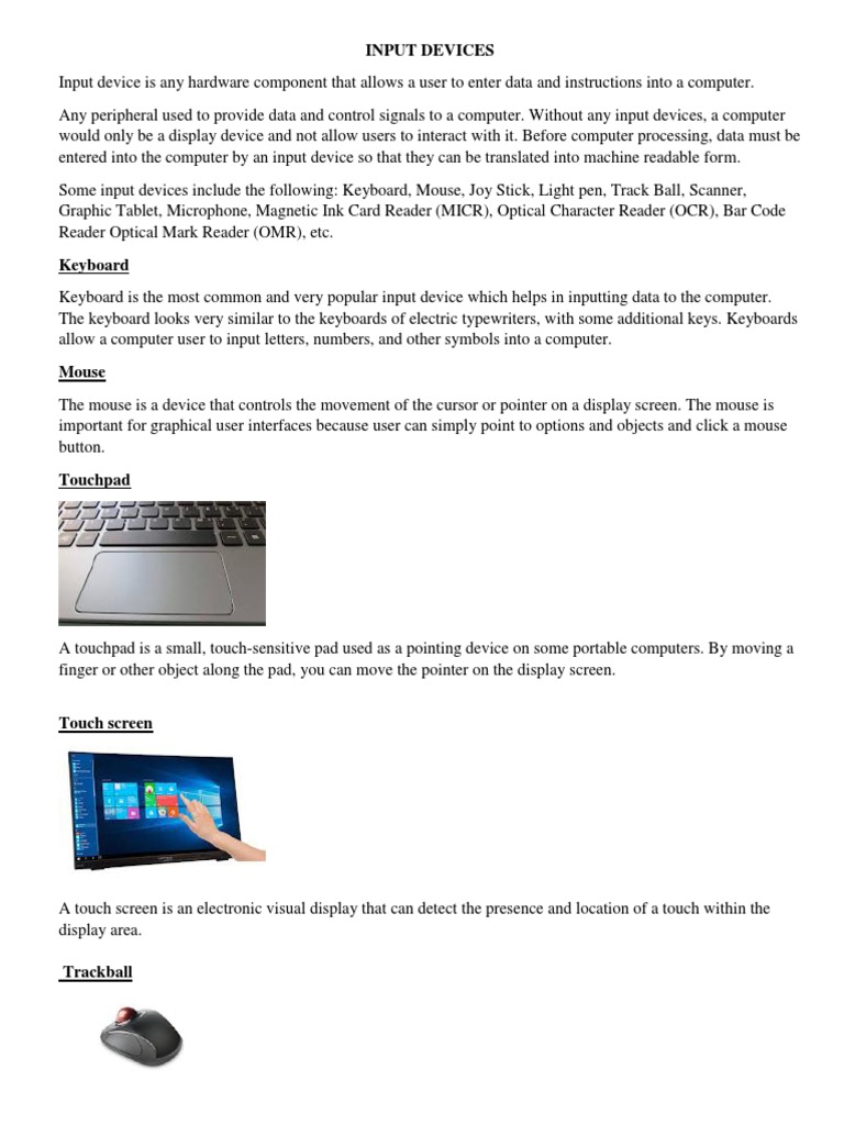 Year 10-Ict-First Term-Input Devices | PDF | Computer Keyboard | Cursor (User Interface)