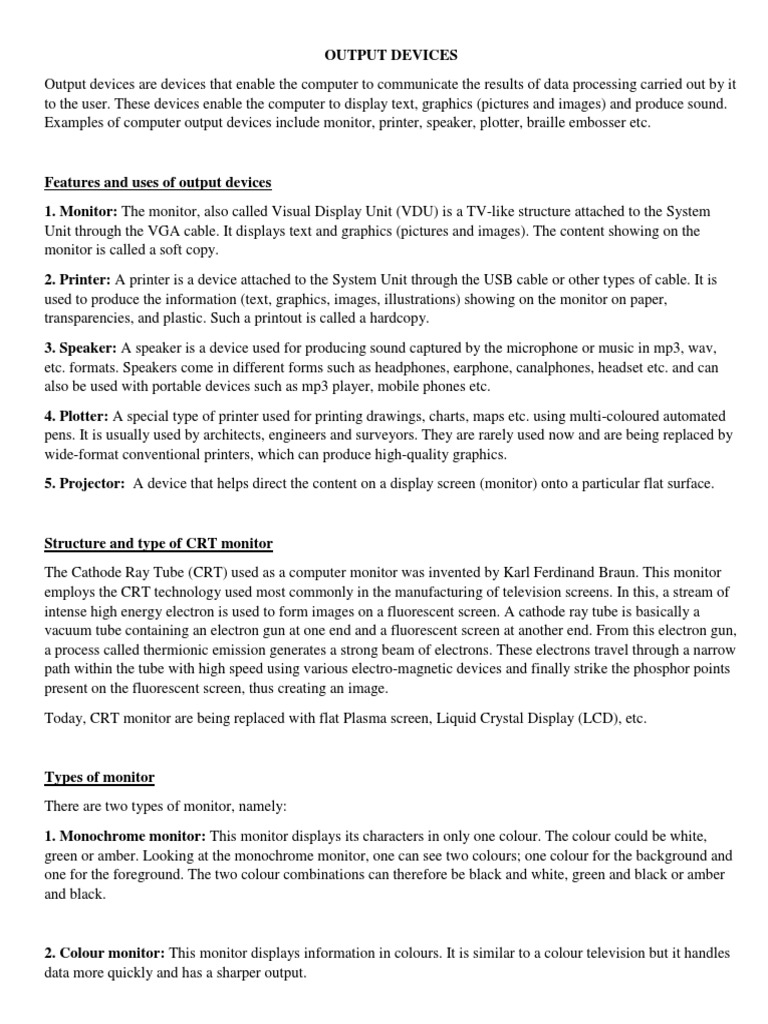 Year 10-Ict-First Term-Output Devices | PDF | Printer (Computing) | Computer Monitor