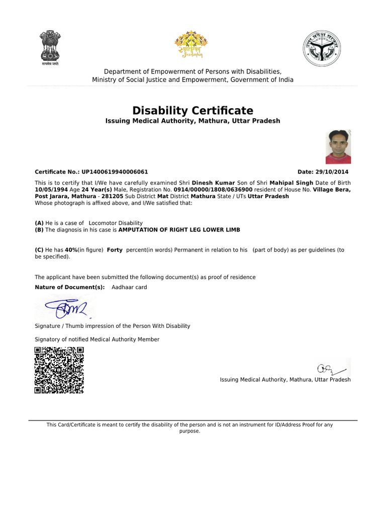Disability Certificate | PDF