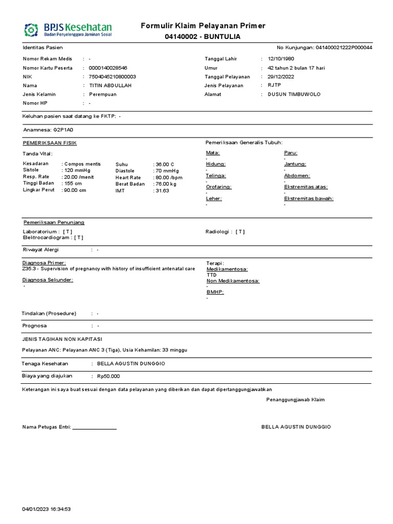 Formulir Klaim Pelayanan Kesehatan | PDF