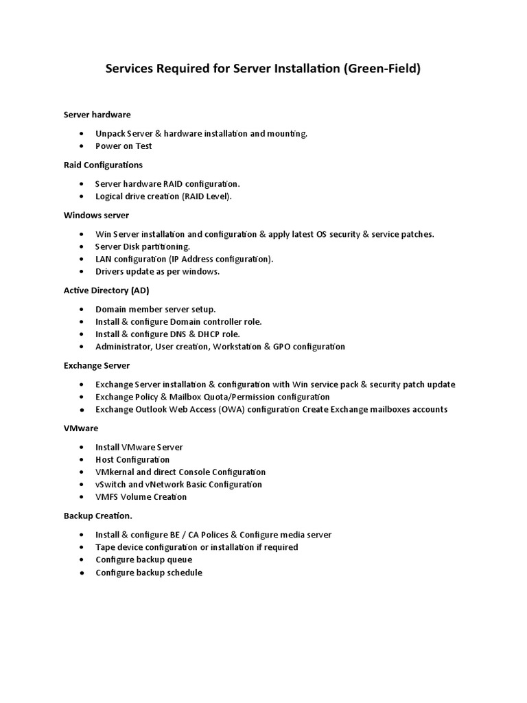 New Server Installation & Service SOW | PDF | Backup | Active Directory