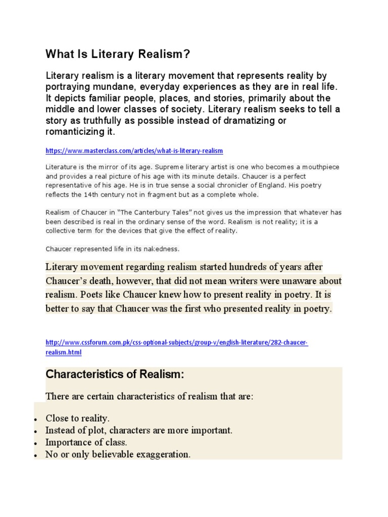 What Is Literary Realism | PDF | The Canterbury Tales | Realism (Arts)