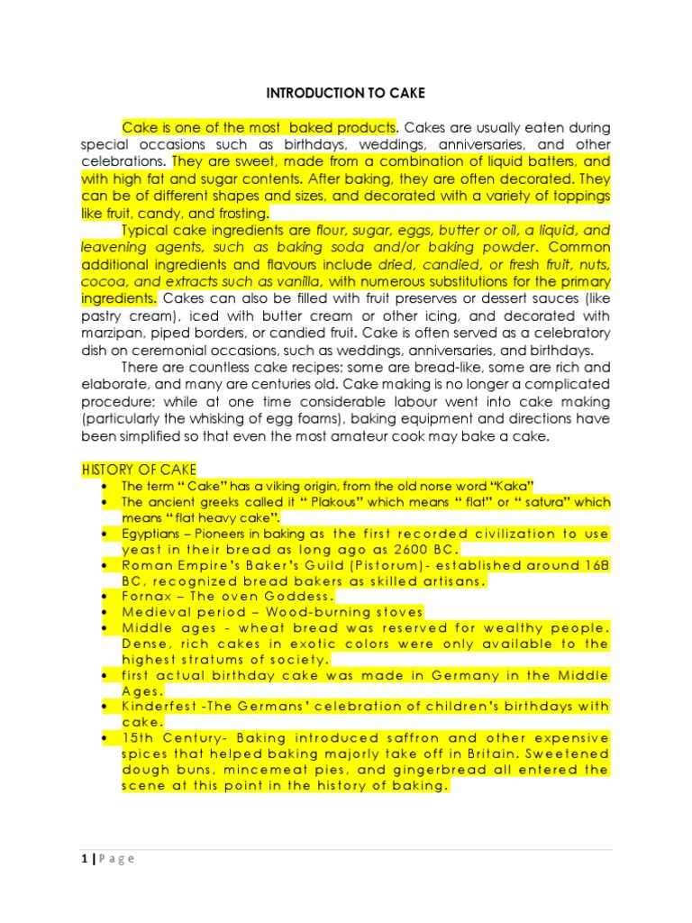 Introduction To Cake Pdf Cakes Food Ingredients