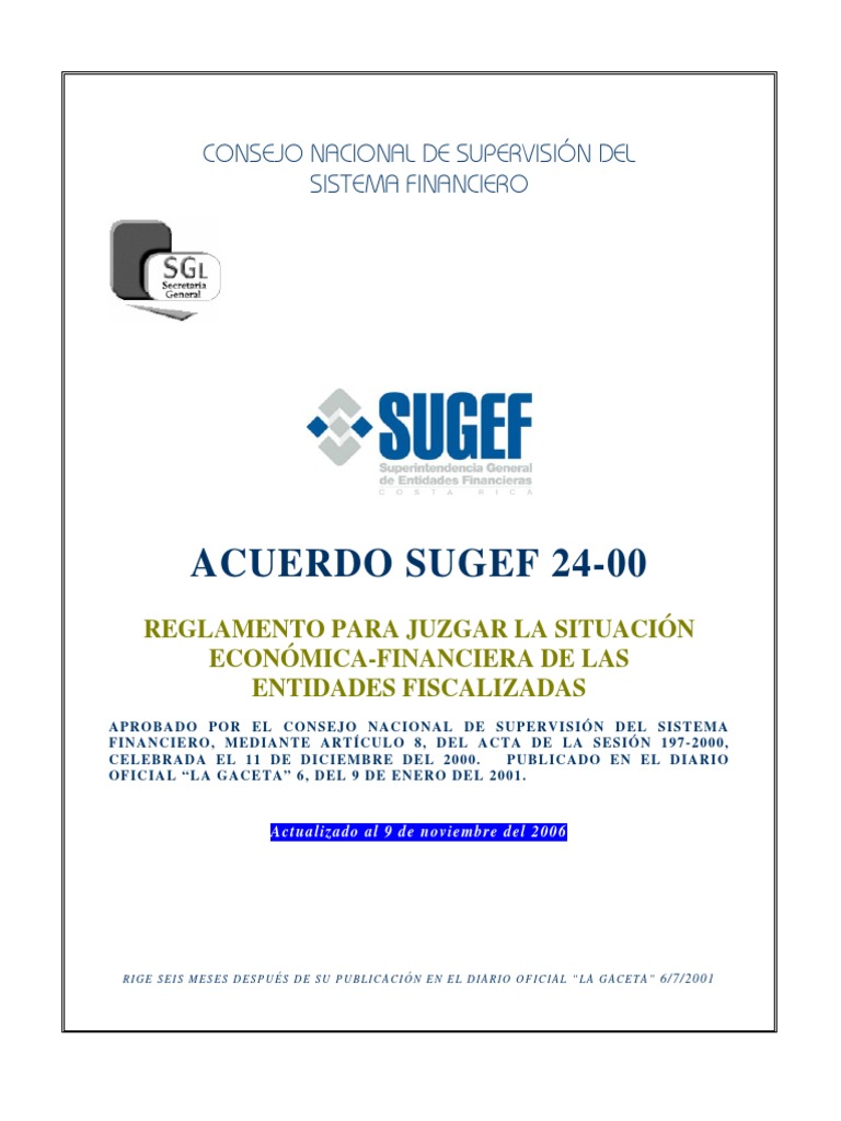 Acuerdo SUGEF 24-00 CAMELS | PDF | Bancos | Cooperativa