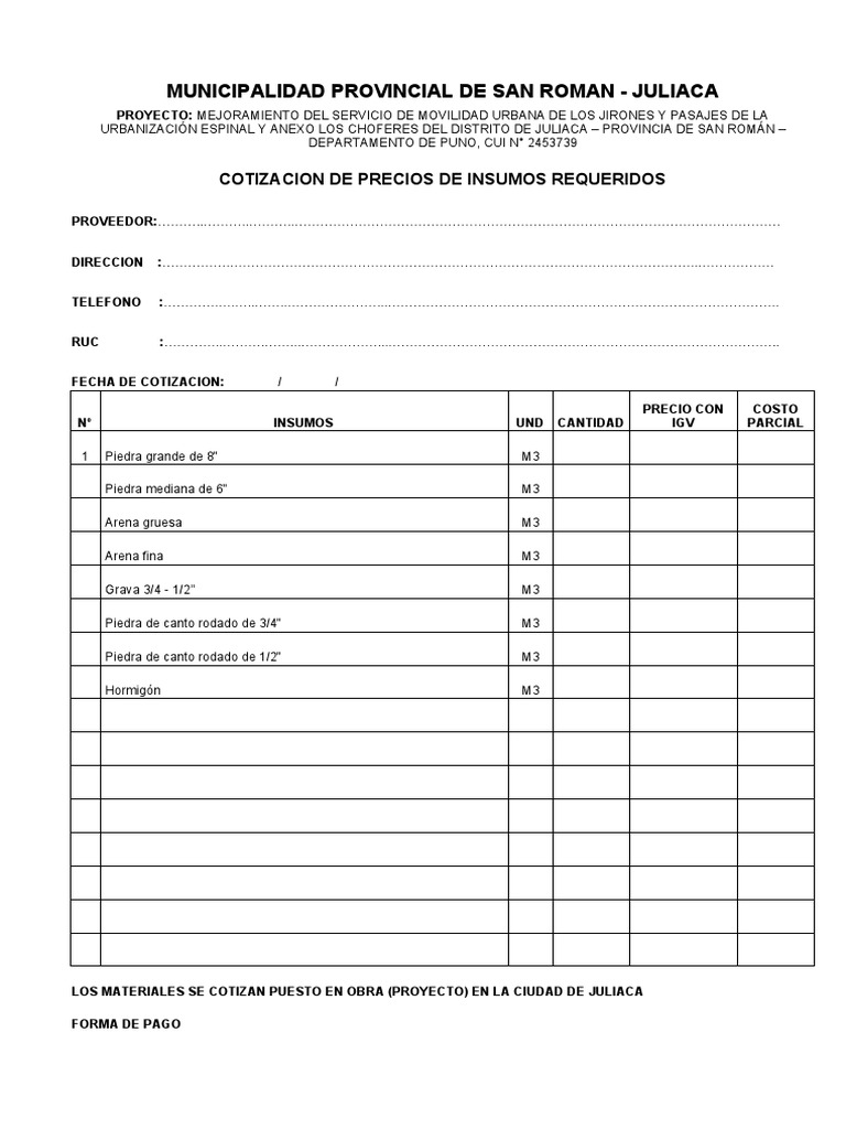 Cotización de Materiales de Construcción | PDF
