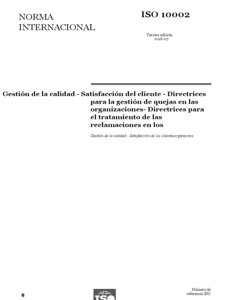 ISO 10002 2018 SGC - Satisfacción Del Cliente - Directrices para El ...