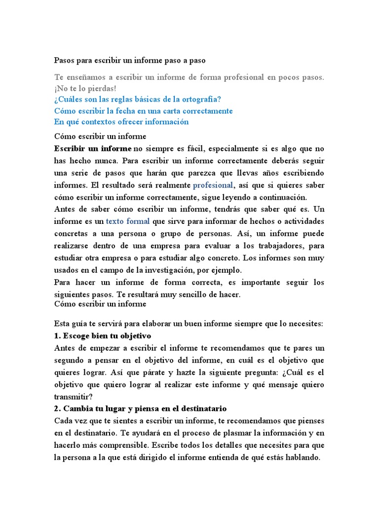 Recomendaciones para Escribir Un Informe | PDF | Sumario abstracto)