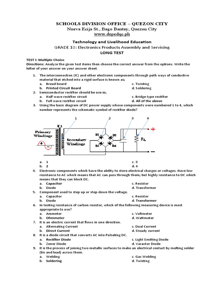 Grade 10 Electronics Test Questions | PDF | Science & Mathematics