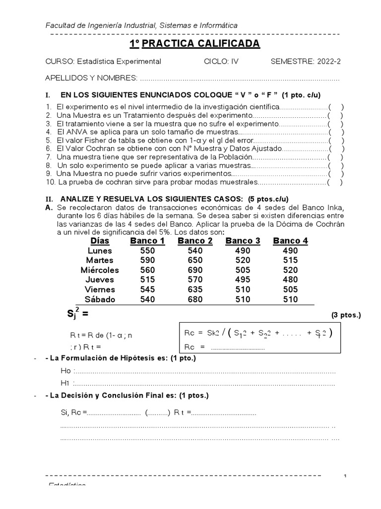 1° Examen - Est Exp - 2022-2 | PDF | Experimentar | Métodos de búsqueda