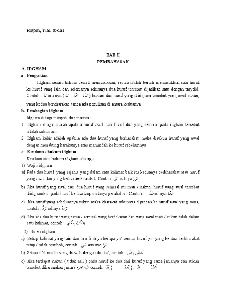 Kaidah Sharaf - Idgham, I'lal, Ibdal | PDF