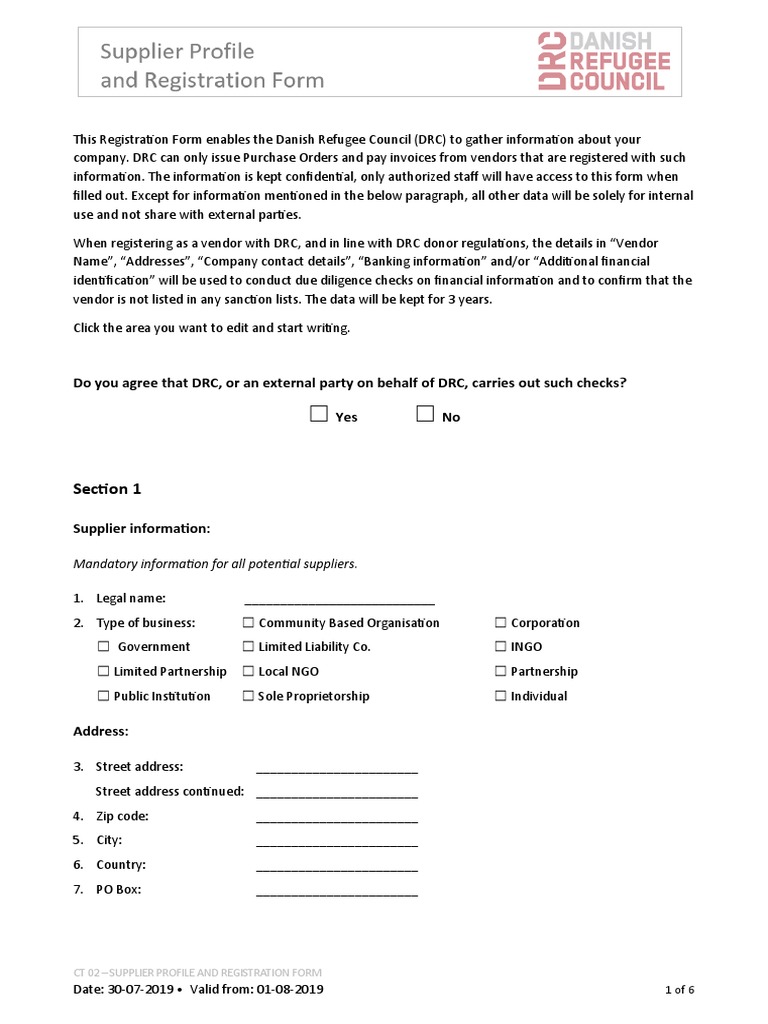 DRC Supplier Registration Form | PDF | Business | Justice