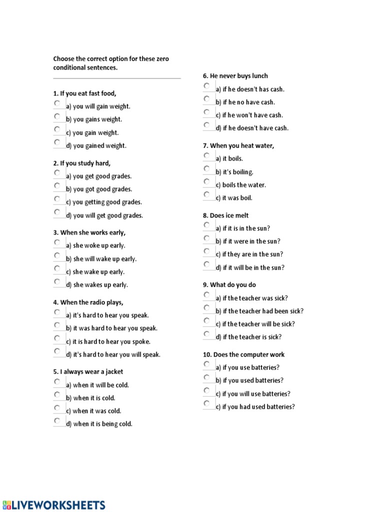 Zero Conditional Multiple Choice Quiz | PDF