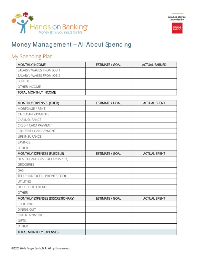 Hands On Banking - Spending Plan | PDF