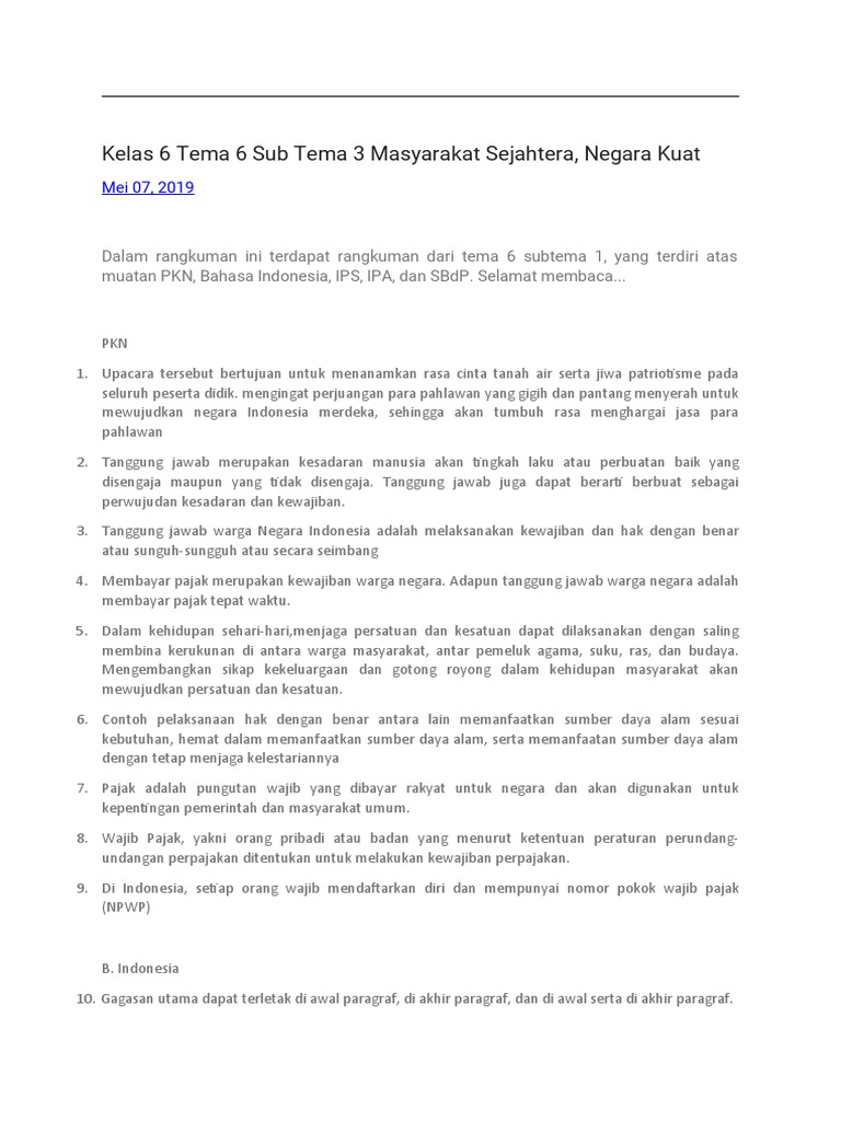 Bahan Ajar Tema 6 Subtema 3 Kelas 6 | PDF