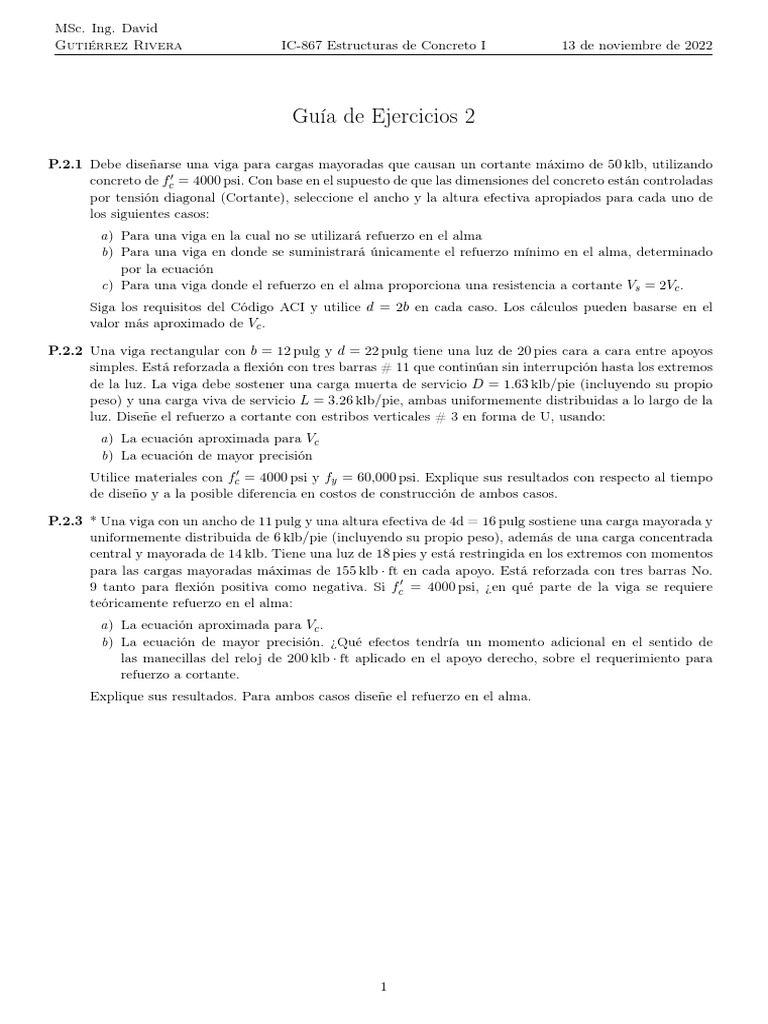 IC-867 - Guia de Ejercicios 2 | PDF | Viga (Estructura) | Doblar