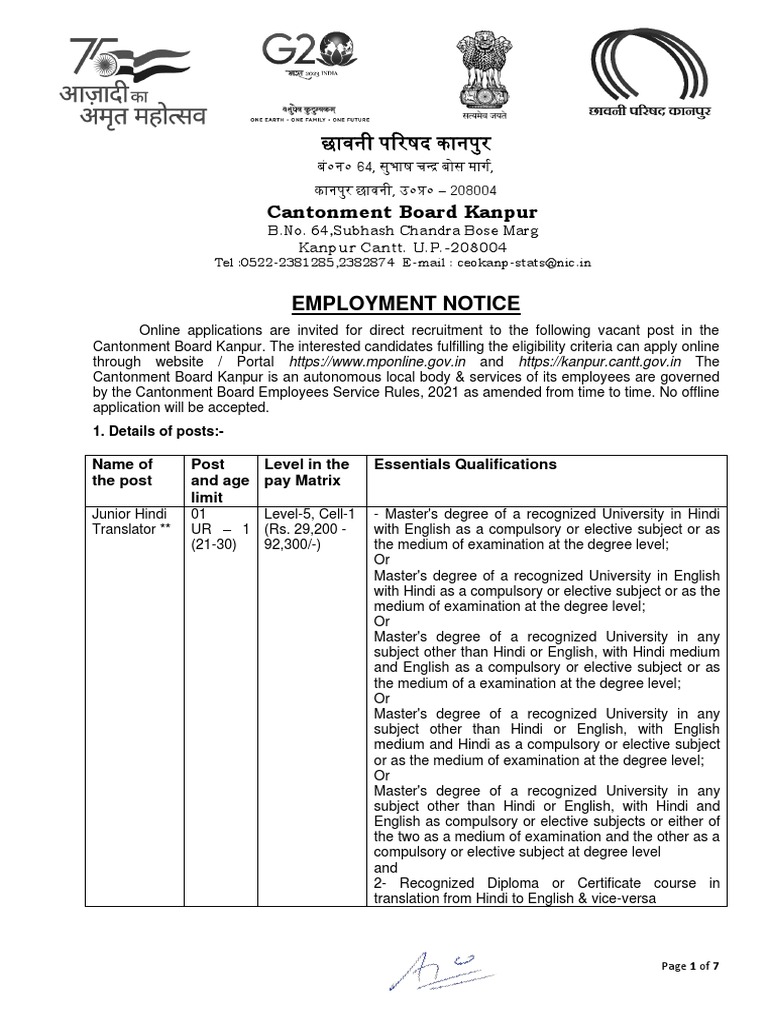 Kanpur Recruitment Notice Detailed JHT ST DM and EL | PDF