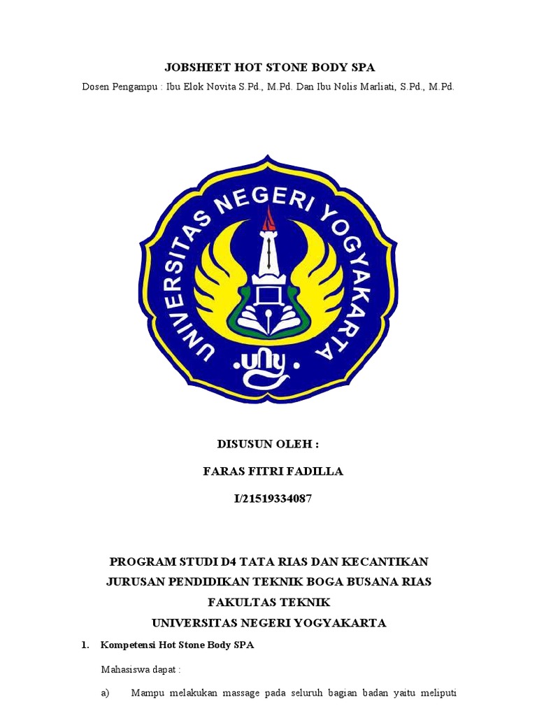 Faras Fitri Fadilla - 21519334087 - JOBSHEET HOT STONE BODY SPA | PDF