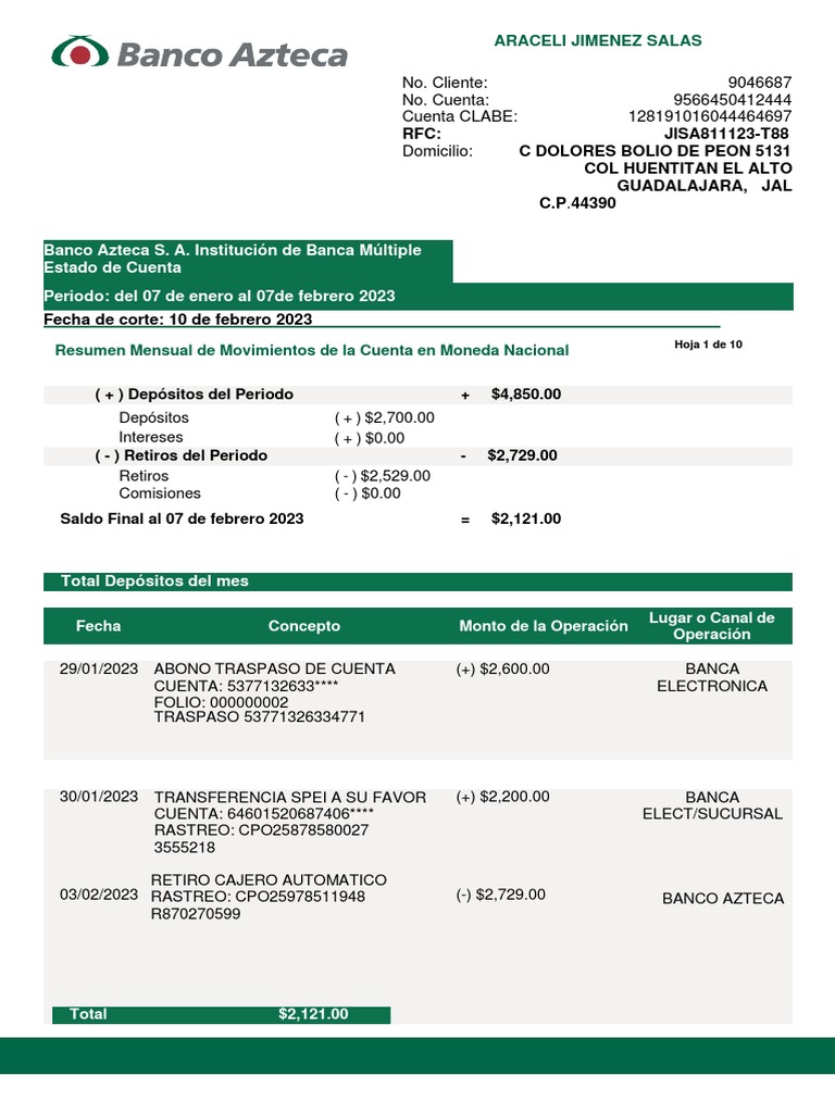 RFC: Jisa811123-T88 Col Huentitan El Alto Guadalajara, Jal C.P.44390 | PDF | Bancos | Sector privado