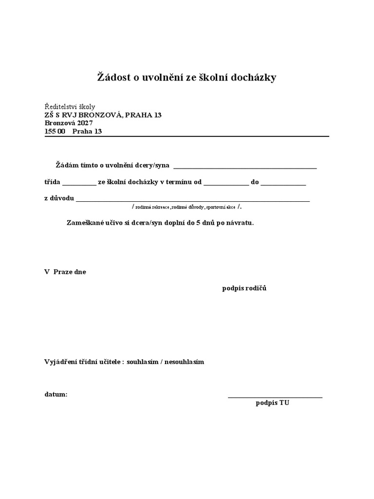 ZSBR Zadost o Uvolneni | PDF