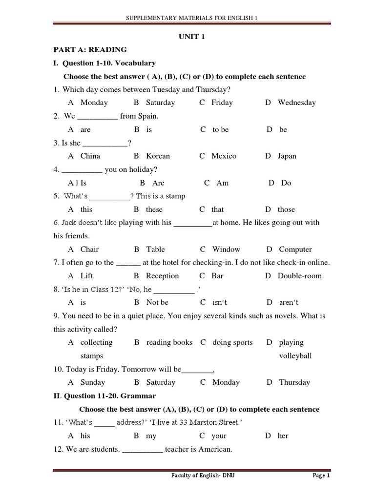 U1 Supplementary | PDF | Grandparent | English Language