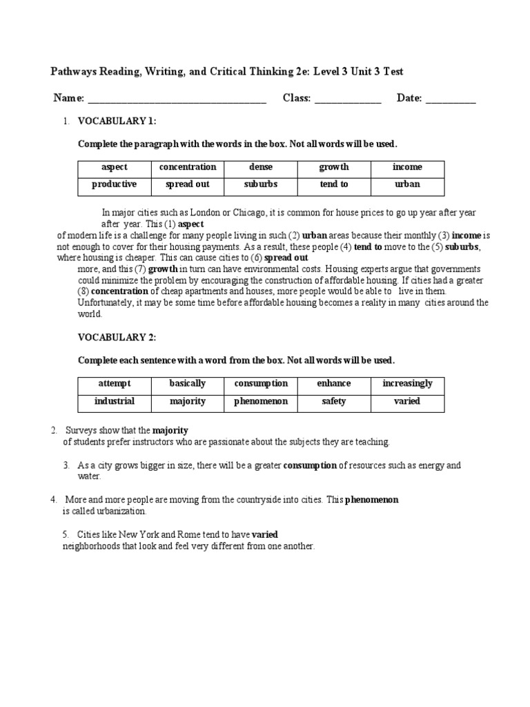 Pathways Reading, Writing, and Critical Thinking 2e: Level 3 Unit 3 ...