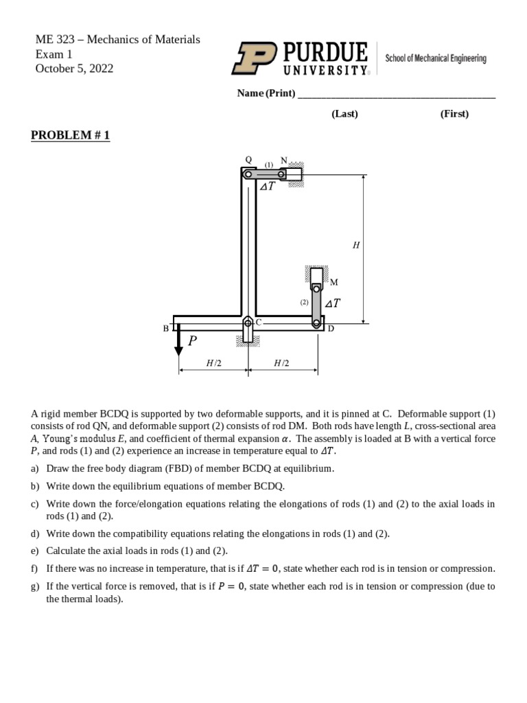 ME 323 Exam 1 Soln v2 | PDF | Stress (Mechanics) | Bending