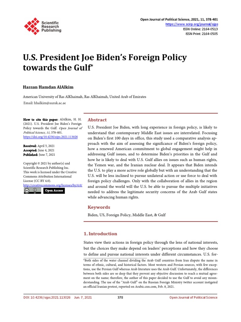 U.S. President Joe Biden's Foreign Policy | PDF | Saudi Arabia | Joe Biden