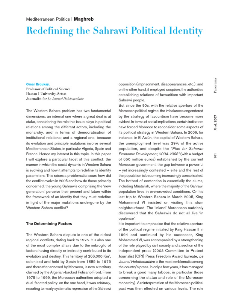 Redefining The Sahrawi Political Identity | PDF | Western Sahara ...
