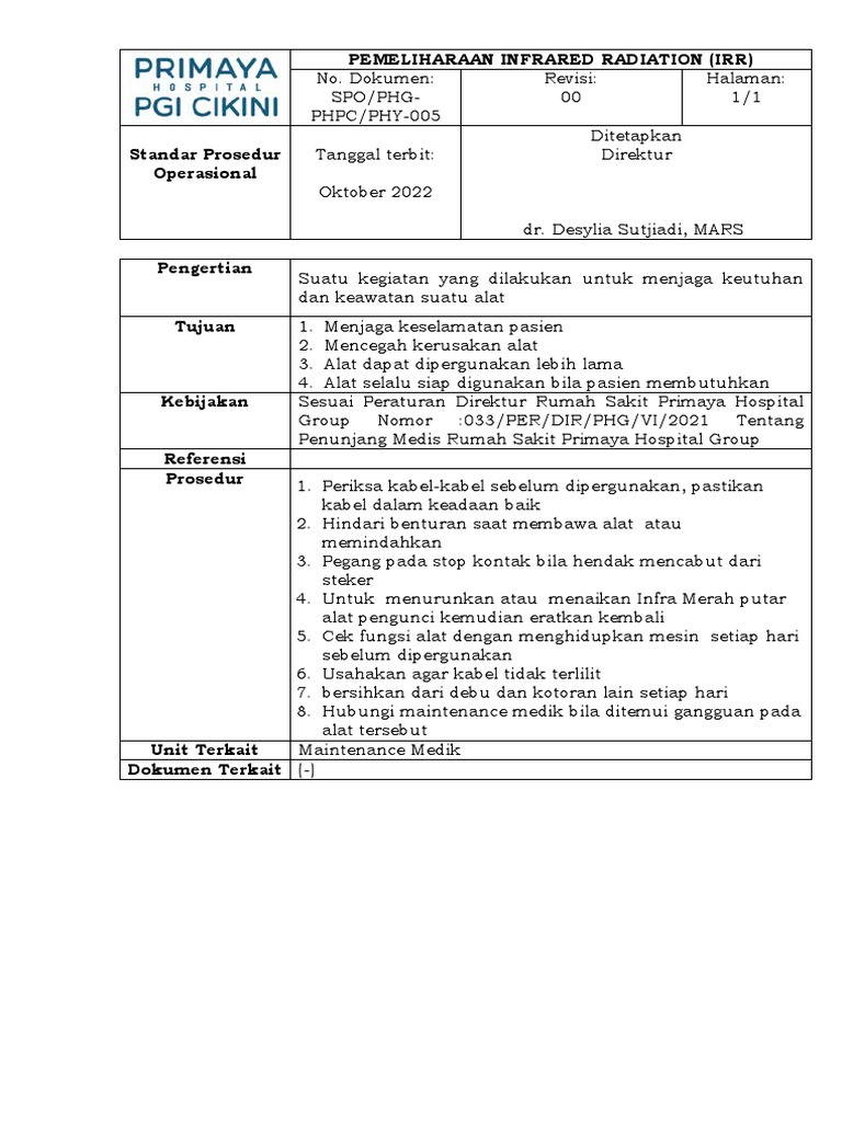 Spo Pemeliharaan Infrared Radiation (Irr) | PDF