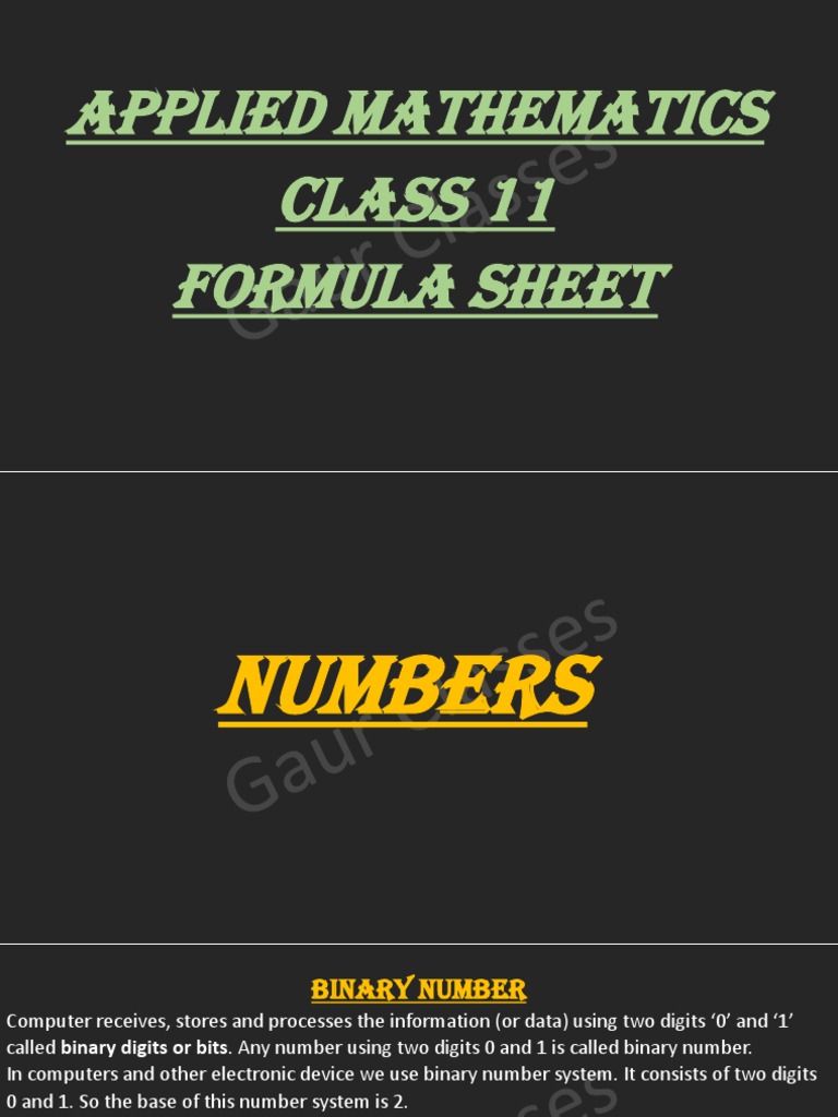 Applied Mathematics Class 11 Formula Sheet | PDF | Set (Mathematics) | Area