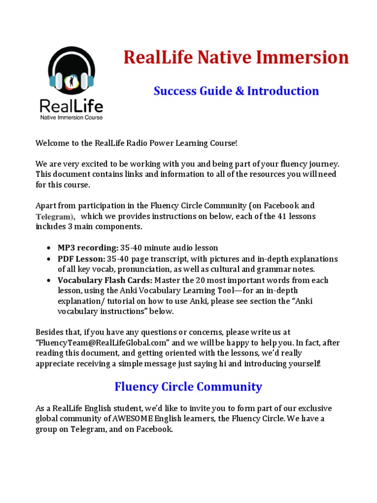 RealLife Native Immersion Guide | PDF | Vocabulary | Mobile App