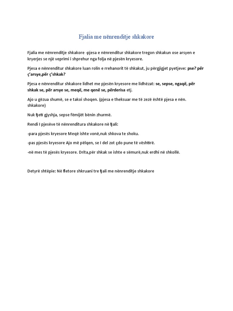 Fjalia Me Nënrenditje Shkakore | PDF