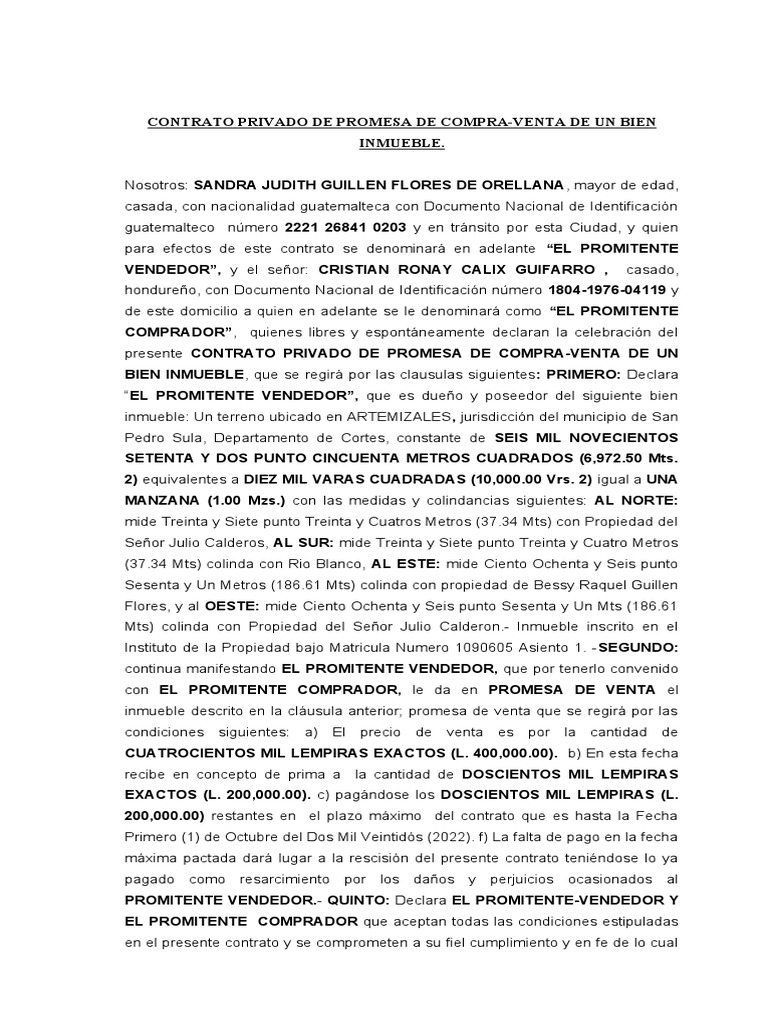 Contrato Privado de Promesa de Venta | PDF | Conceptos legales