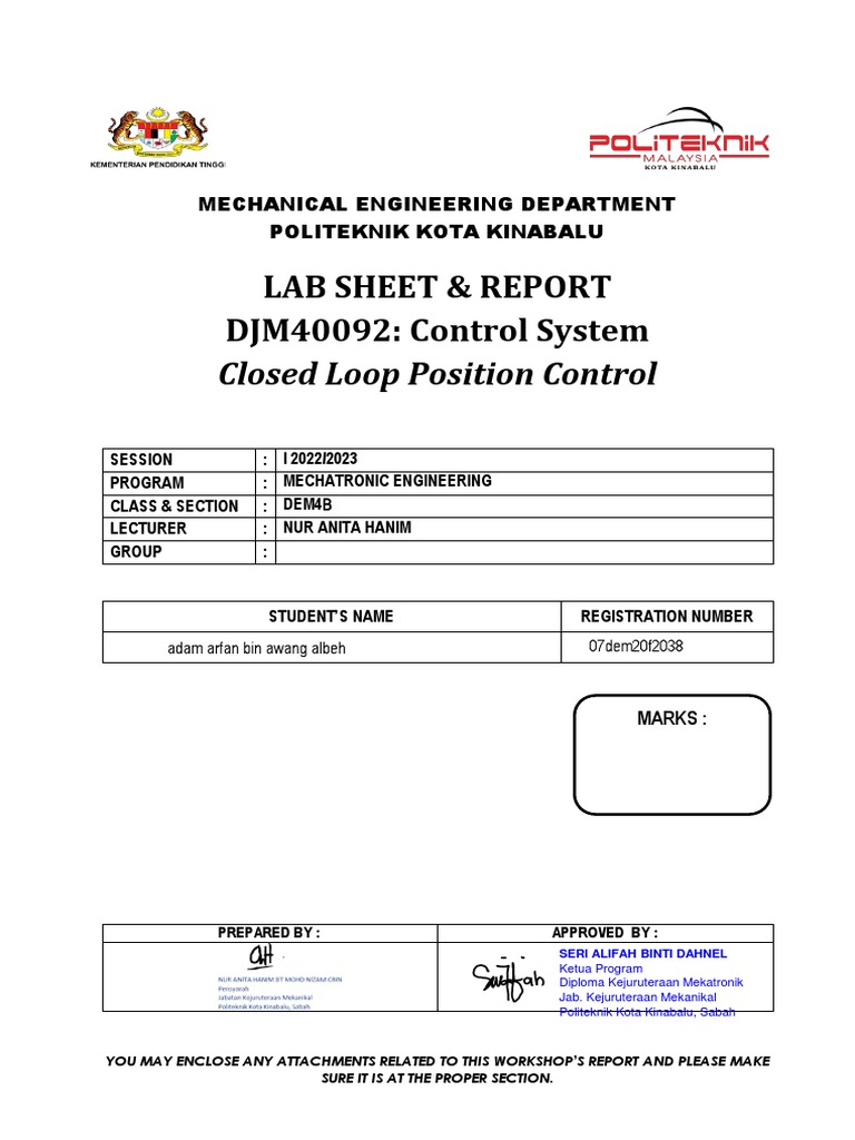 Analysis of a Lab Report on Closed Loop Position Control Using a Feedback Servo System | PDF ...