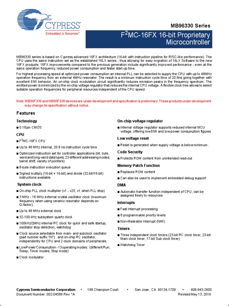 F MC-16FX 16-Bit Proprietary Microcontroller: MB96330 Series | PDF | Microcontroller | Flash Memory