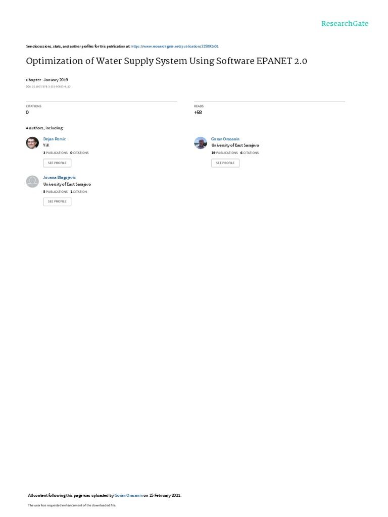 Optimization of Water Supply System Using Software EPANET 2.0 | PDF | Water Supply Network ...