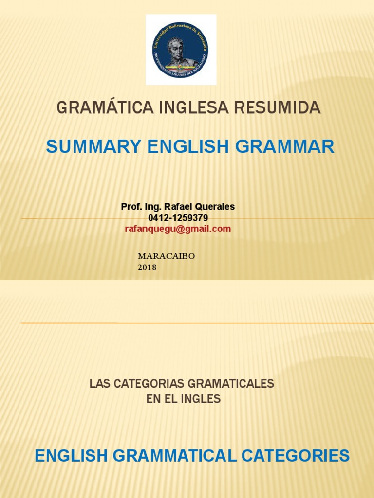 Gramática Inglesa Resumida | PDF | Pronombre | Gramática
