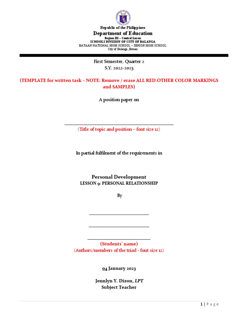 TEMPLATE FOR DEBATE WRITE UP and POSITION PAPER | PDF