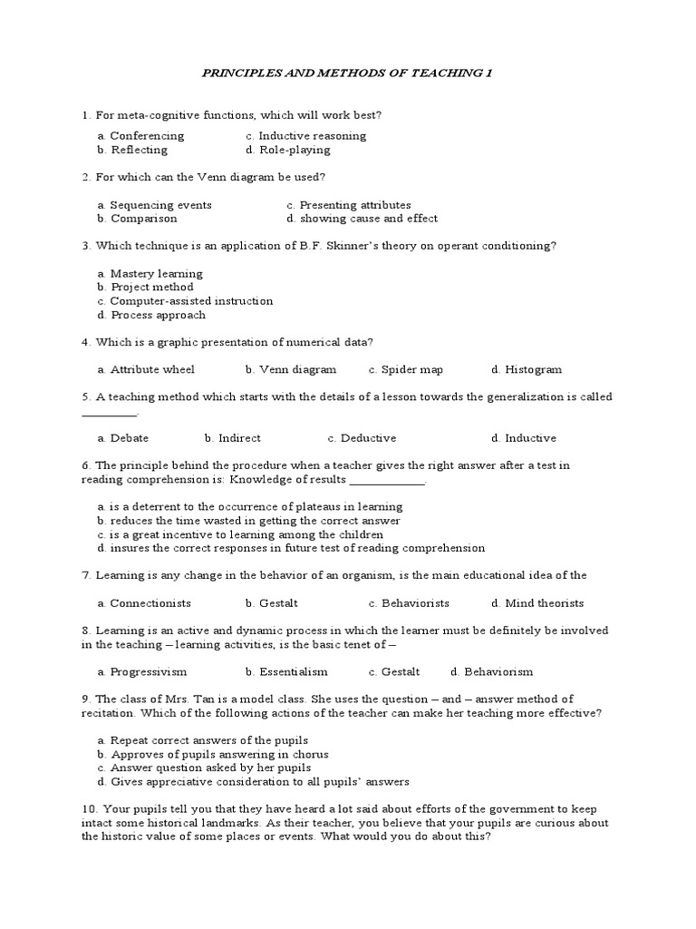 Principles and Methods of Teaching 1 | PDF | Learning | Motivational