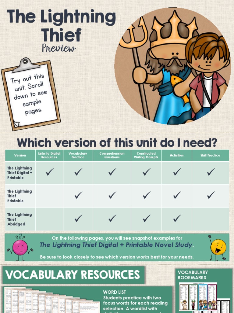 Lightning Thief Novel Study Resources | PDF | Reading Comprehension ...