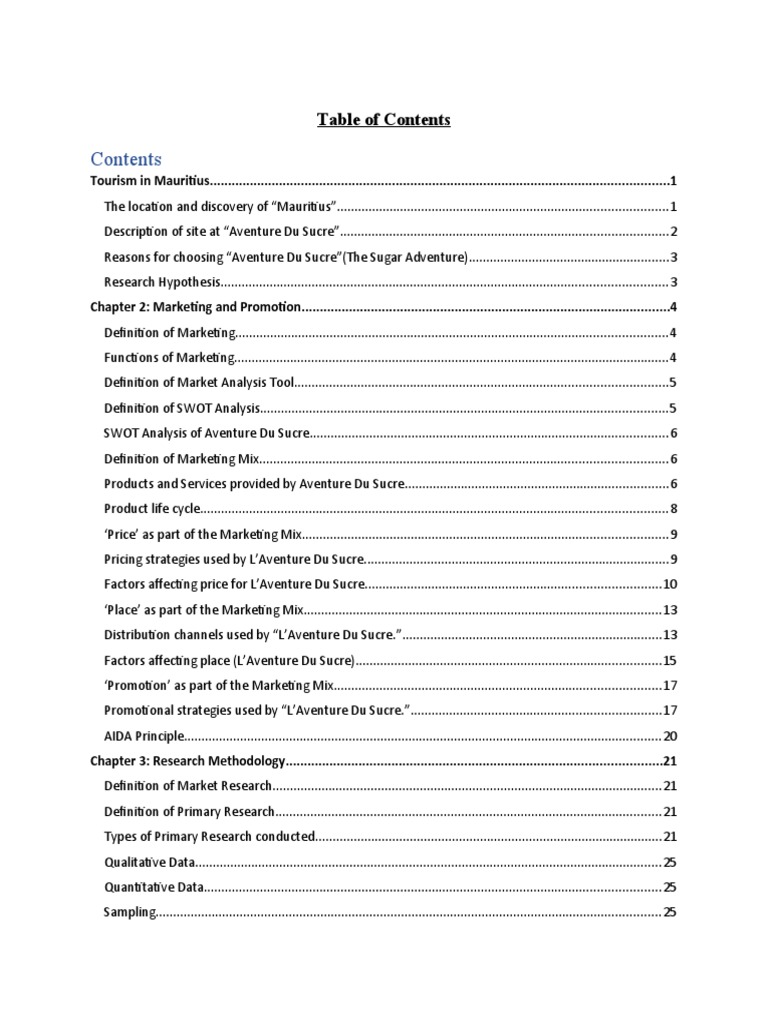 Table of Contents 2 | PDF | Marketing | Analysis