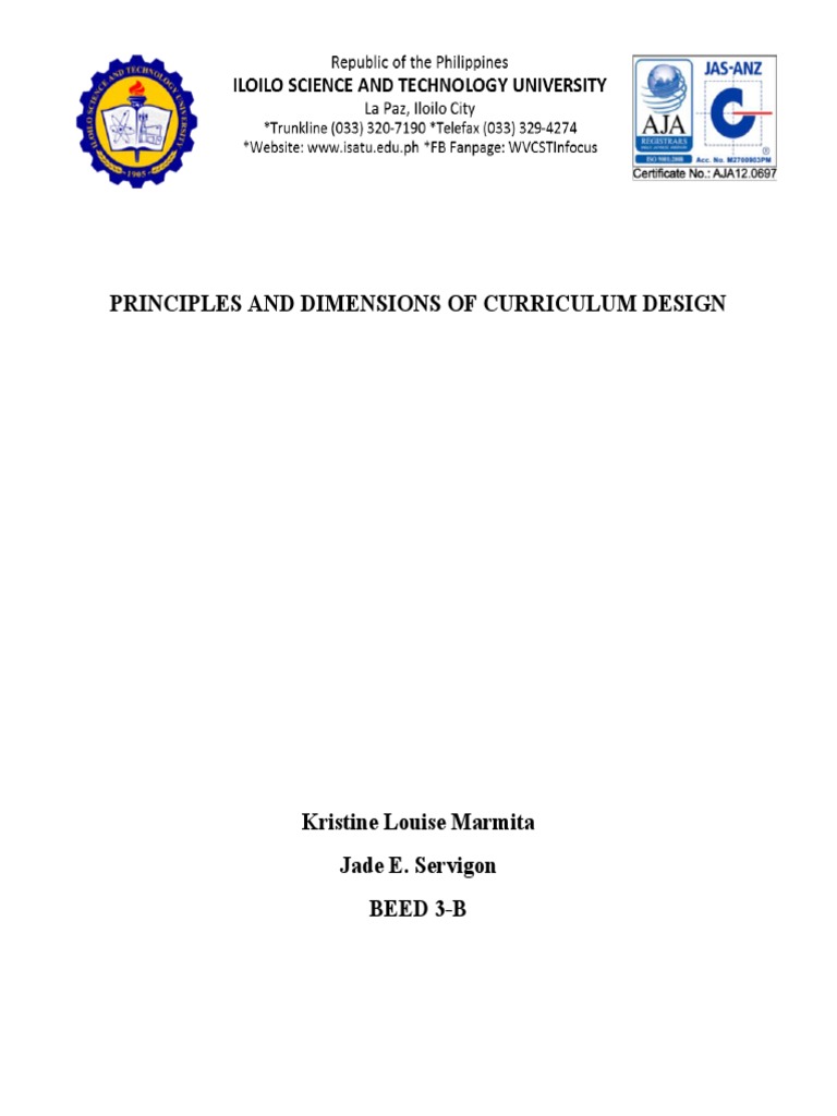 Principles and Dimensions of Curriculum Design | PDF | Curriculum ...