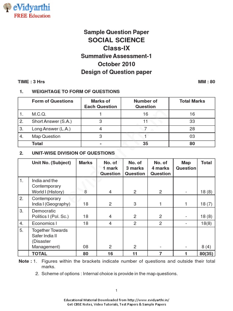 Social Science SA I Solved Sample Paper 2 | PDF | Multiple Choice ...